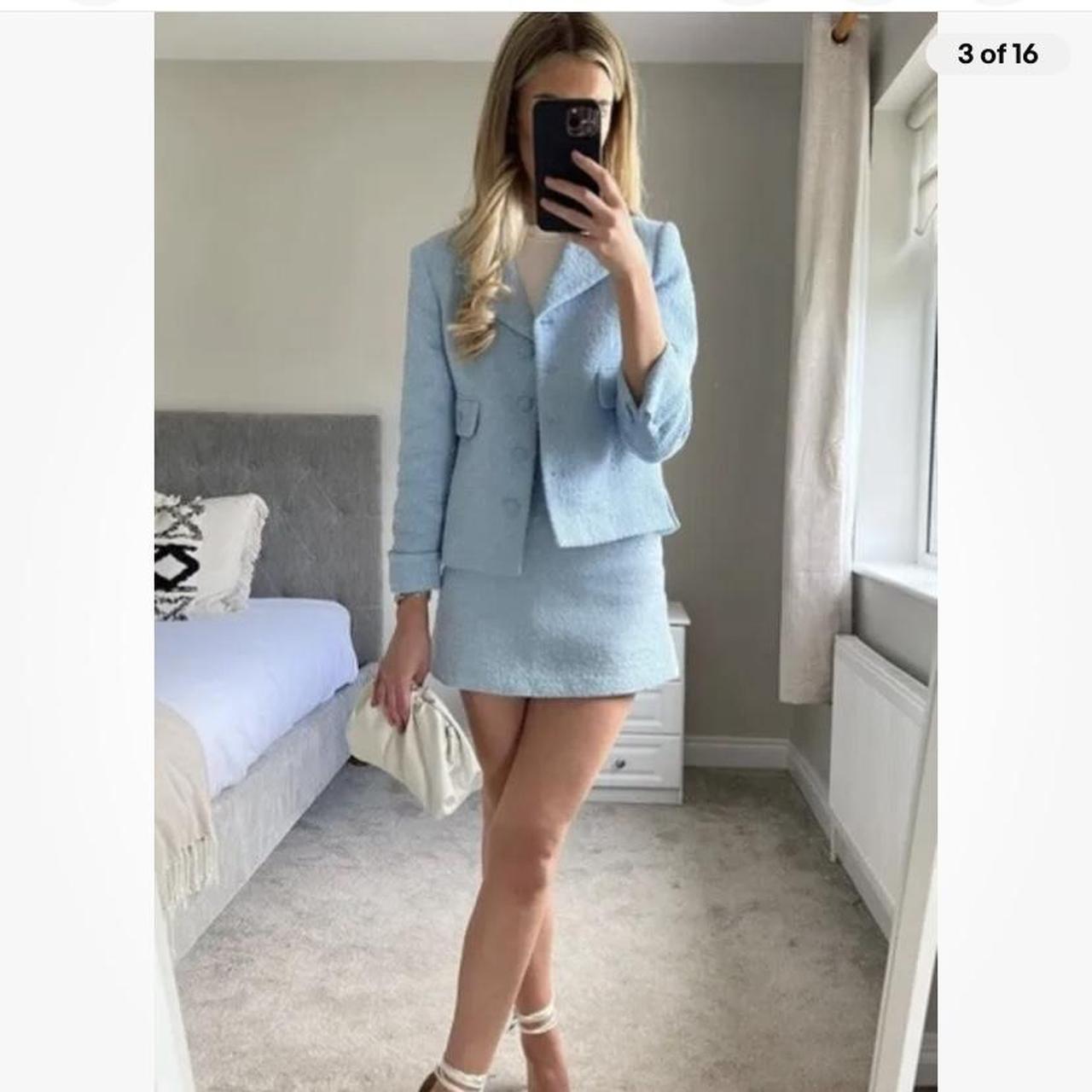 BNWT Zara Blue Textured Blazer And Skirt Co Ord Set... - Depop