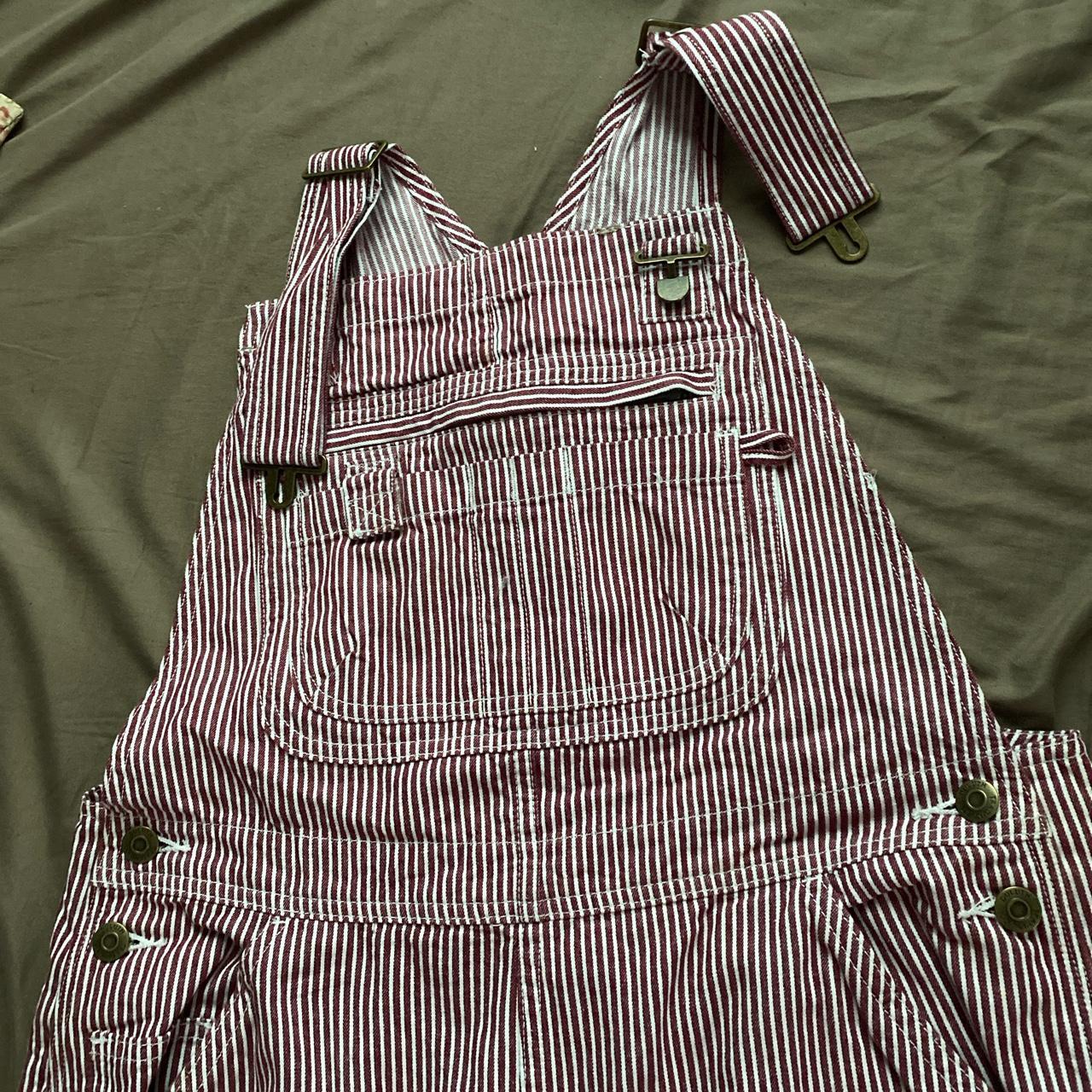 Duluth Trading co red and white striped overalls... - Depop