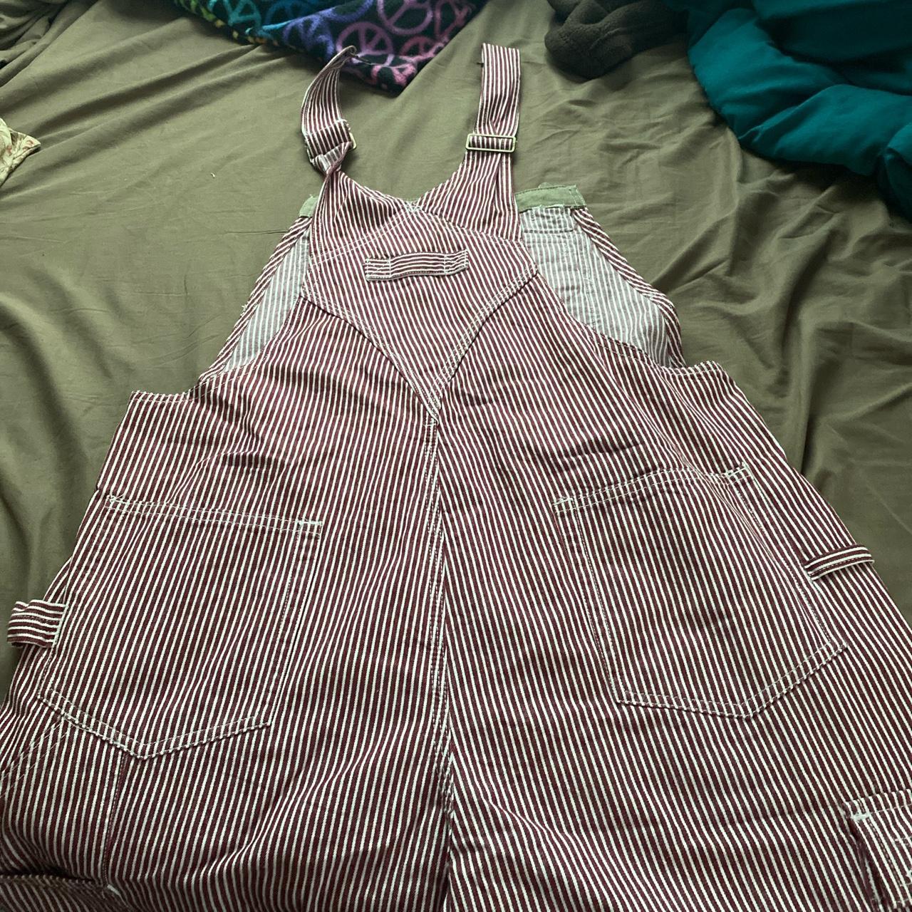 Duluth Trading co red and white striped overalls... - Depop