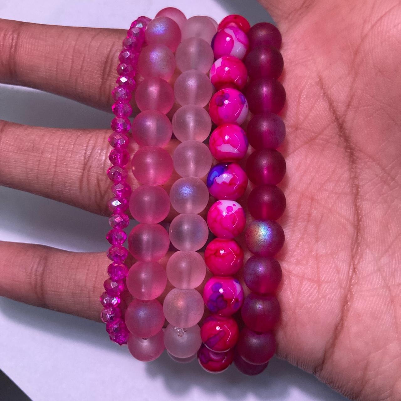 pink handmade bead bracelet pack 5 bracelets 7... - Depop