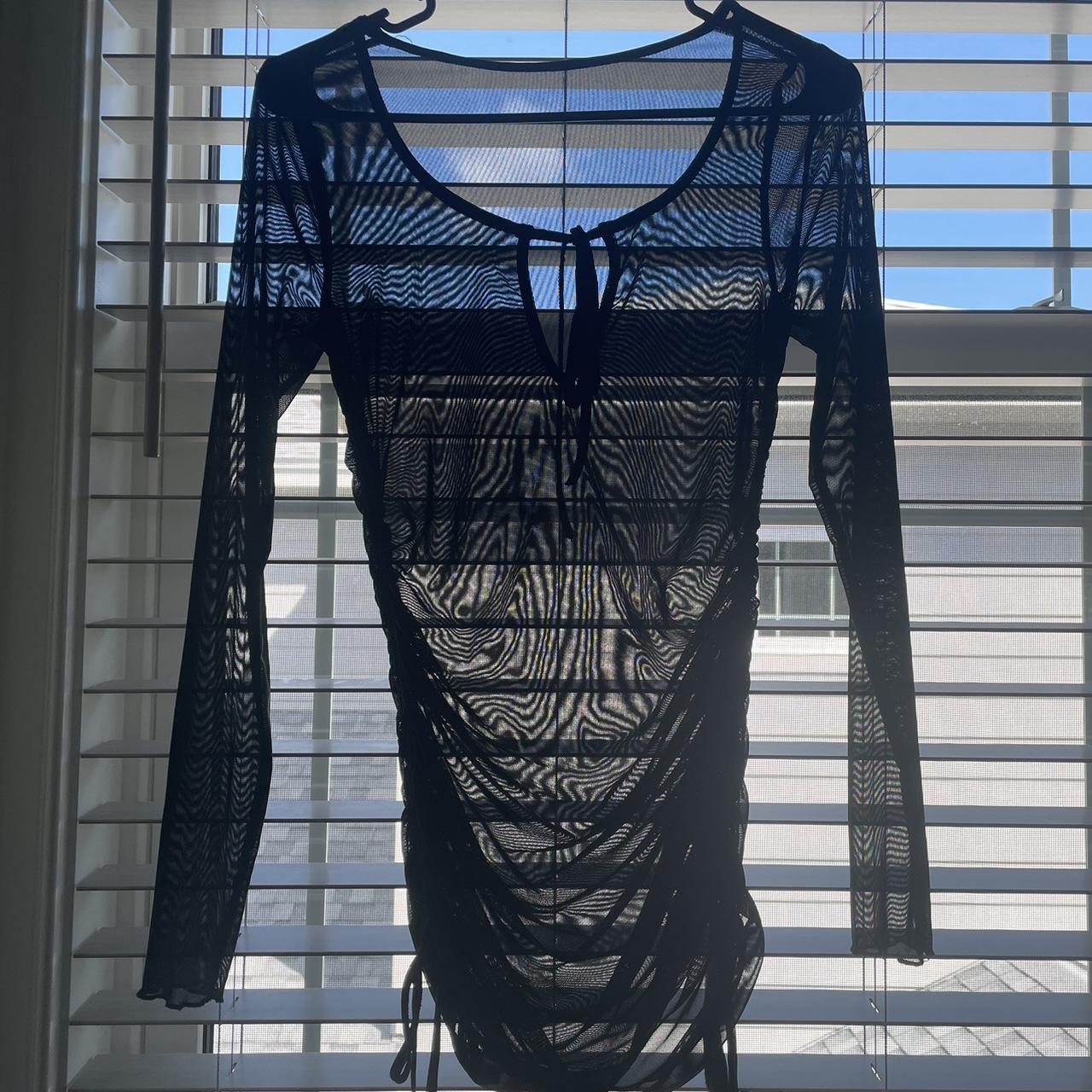 Black mesh long sleeve dress/coverup with ties on... - Depop