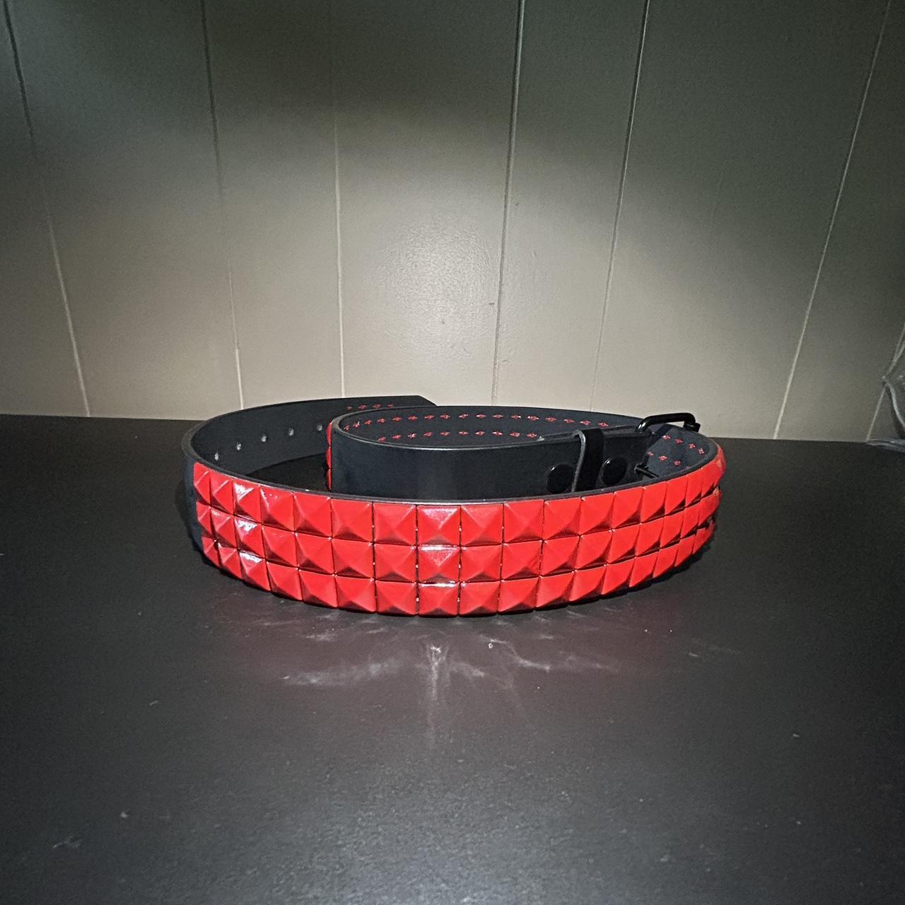 Studded Belt RED 2 For 20 checkerboard red/black... - Depop
