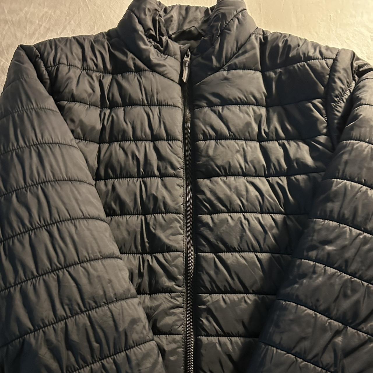 black waterproof hoodless puffer... - Depop