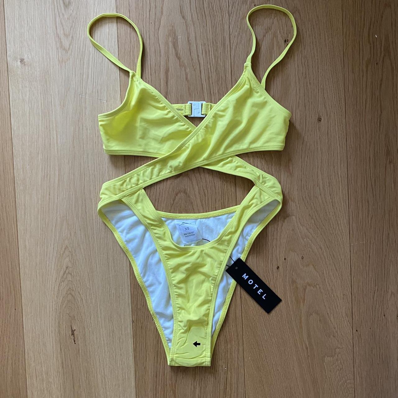 CANT POST TIL EASTER neon yellow swimsuit from motel... - Depop