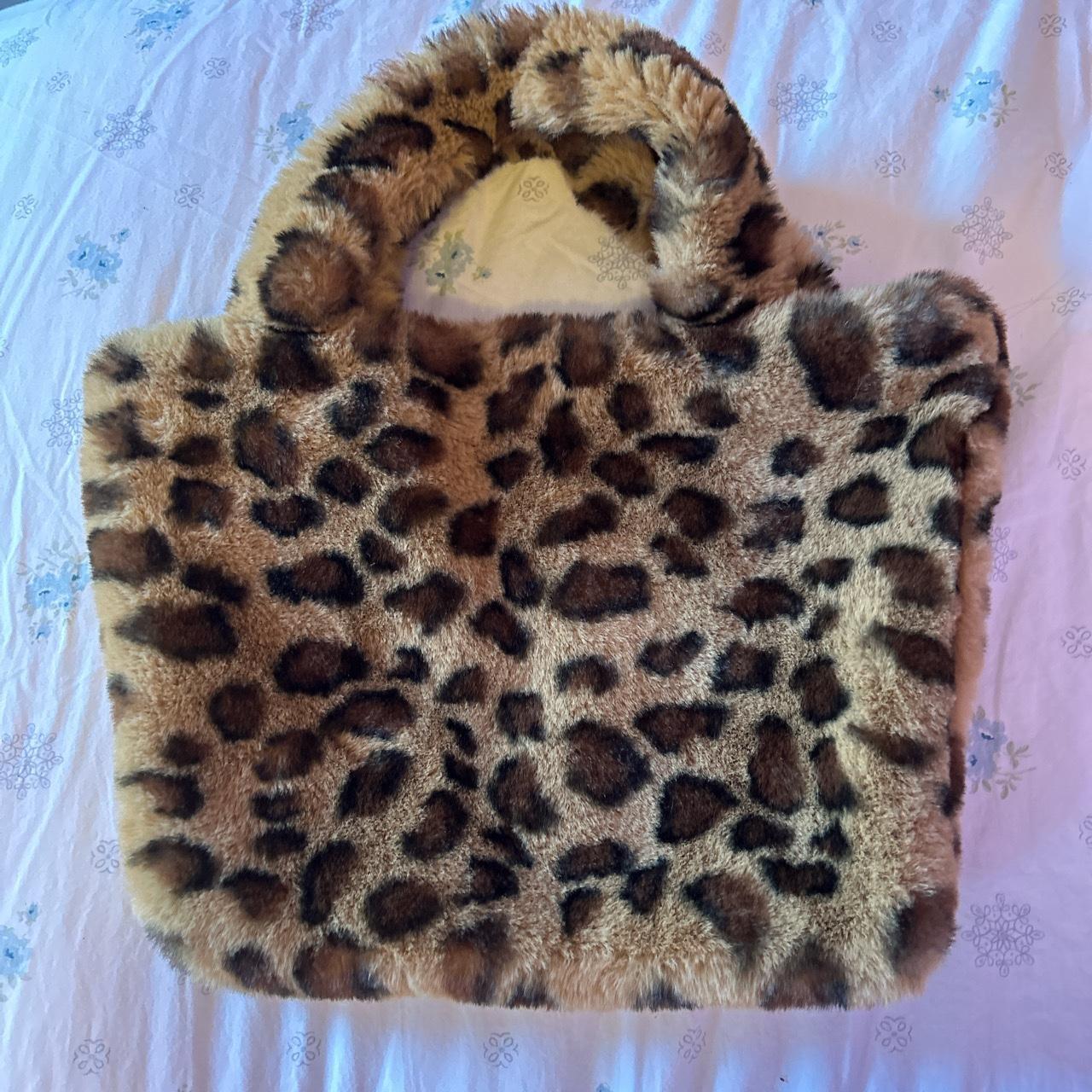 Leopard print fluffy bag it has loops to add a... - Depop