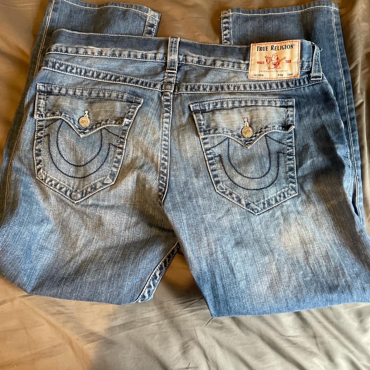 Baggy True religion jeans with a fire wash and crazy... - Depop Baggy True religion jeans with a fire wash and crazy... - Depop