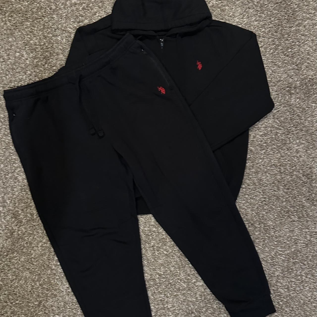 Full Polo Tracksuit Black with Red Logo Top Size L... - Depop
