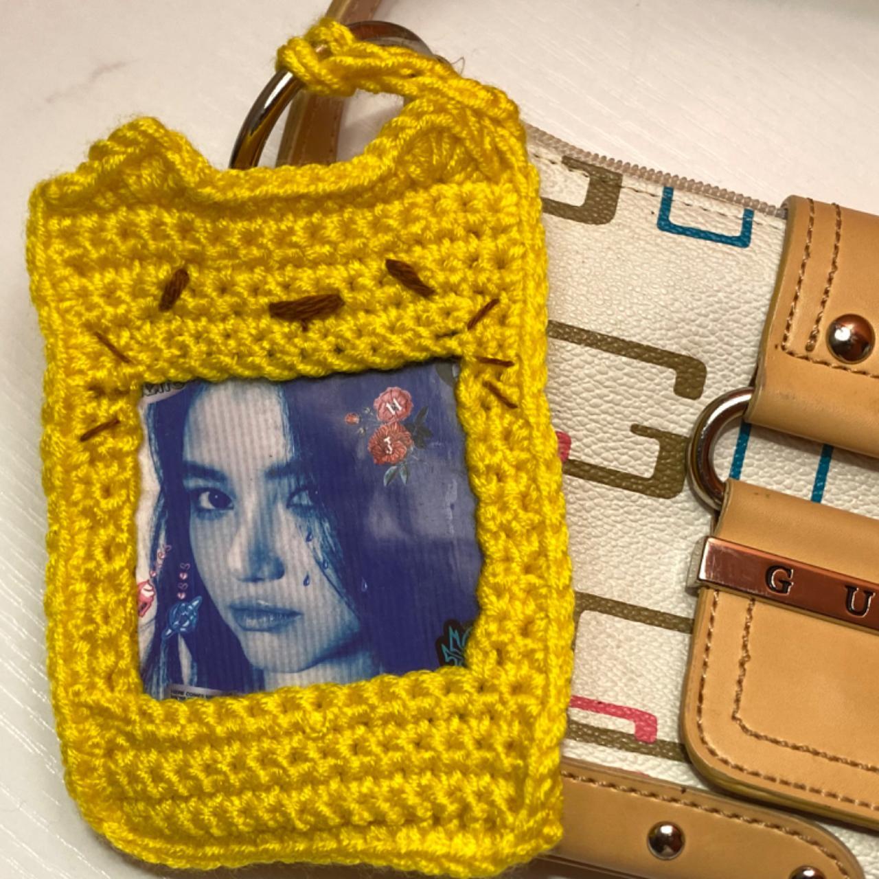 yellow kitty crochet photocard holder 🐈measures 4 by... - Depop