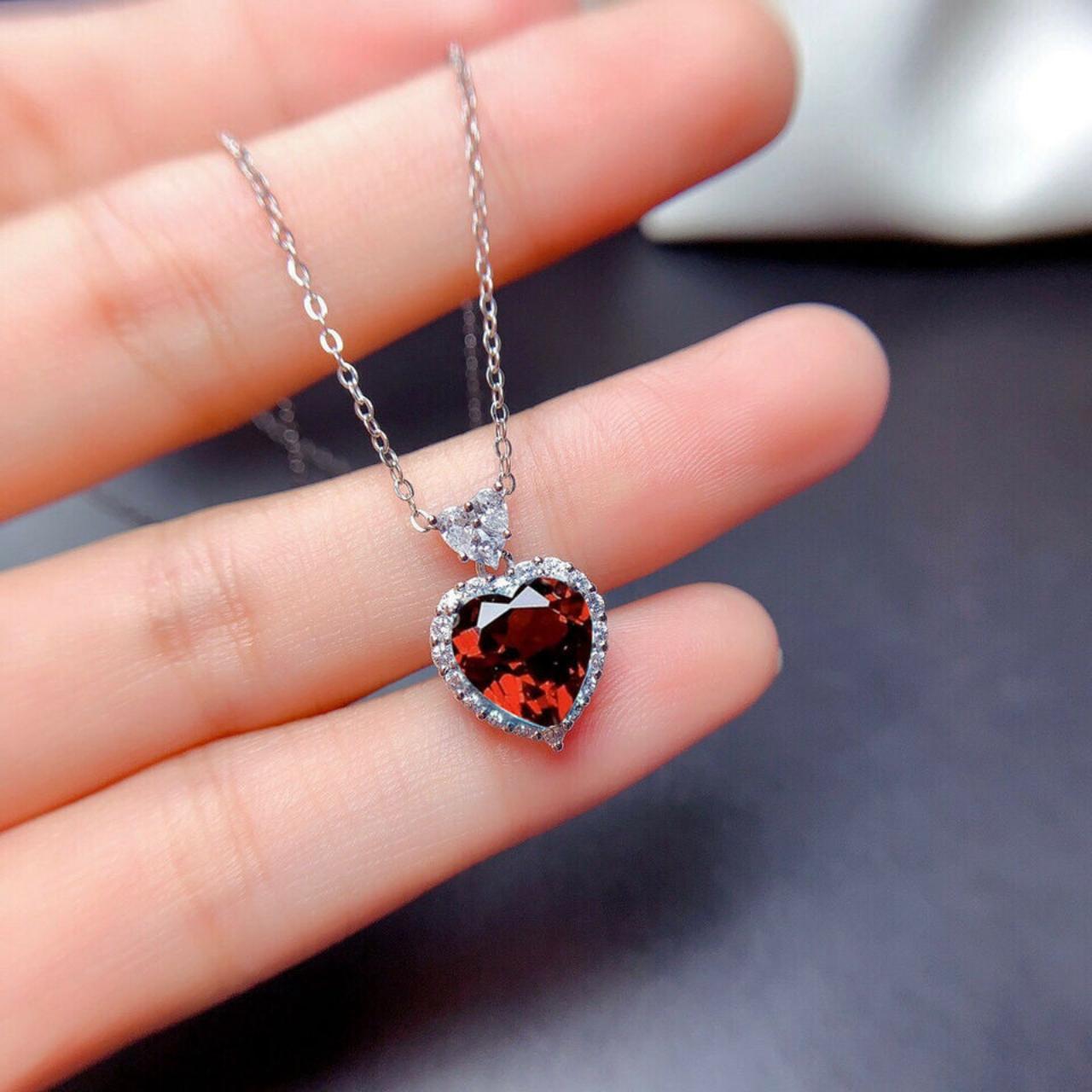 Engagement Women Heart Necklace Pendant Cute Silver... - Depop