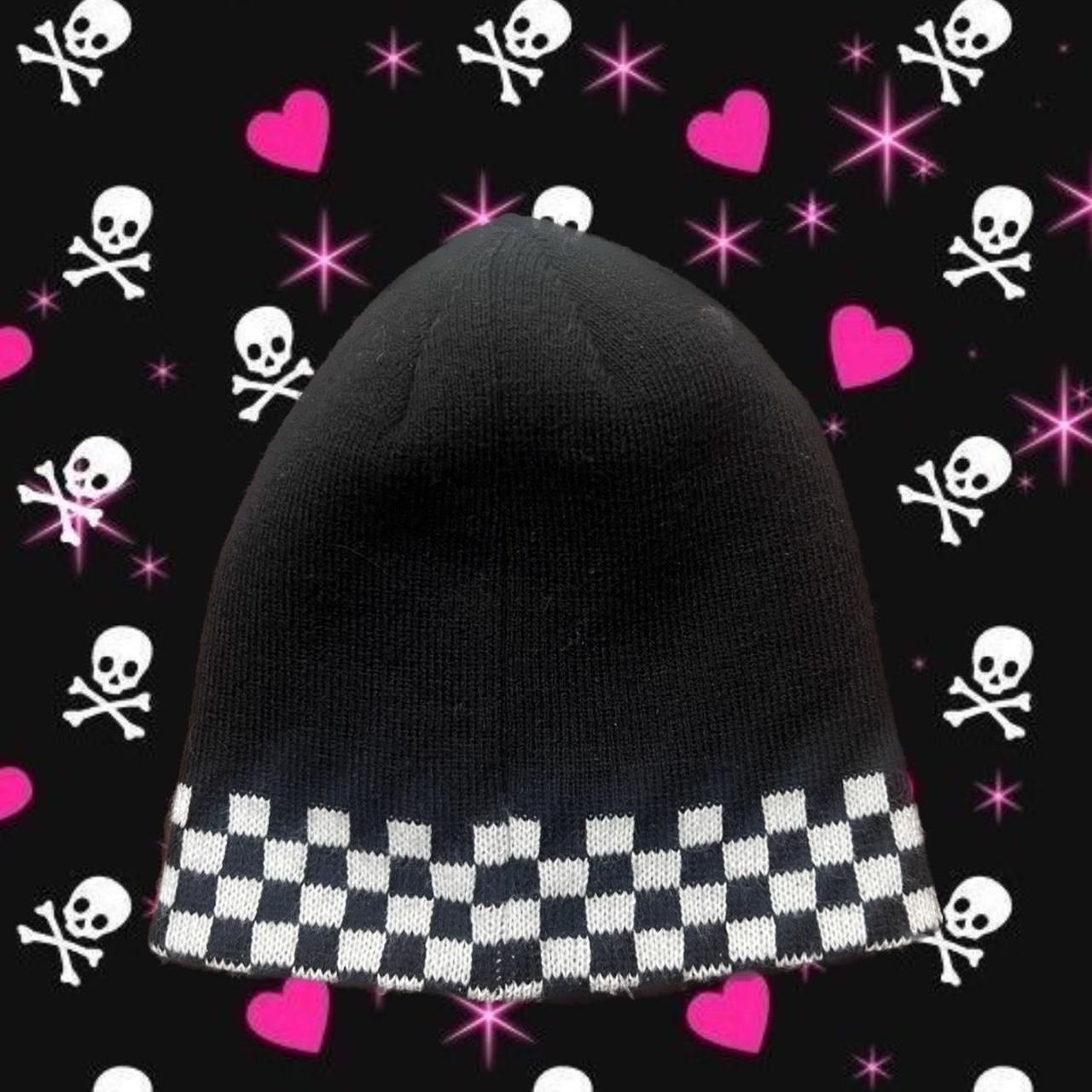 checkered beanie emo style black & white OS #emo... - Depop