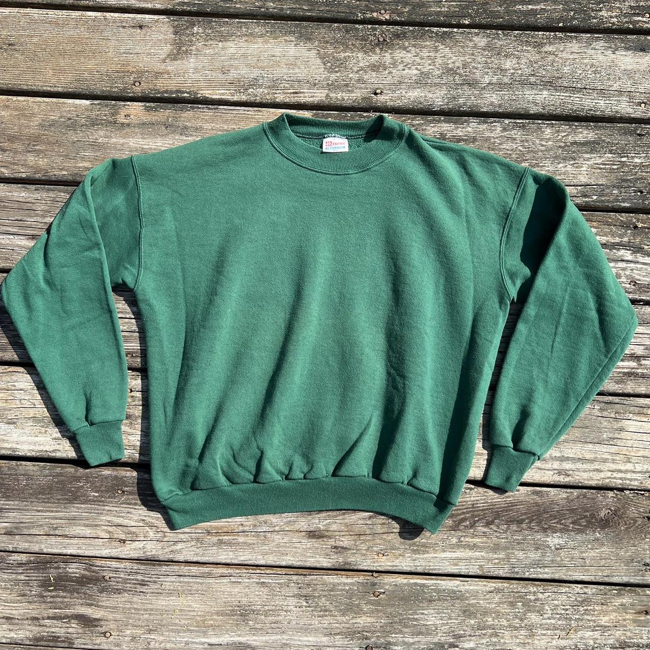 Vintage plain dark green Hanes crewneck sweatshirt... - Depop