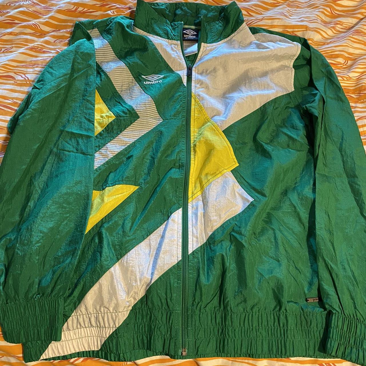 Vintage 1990s Umbro windbreaker - green, yellow, and... - Depop