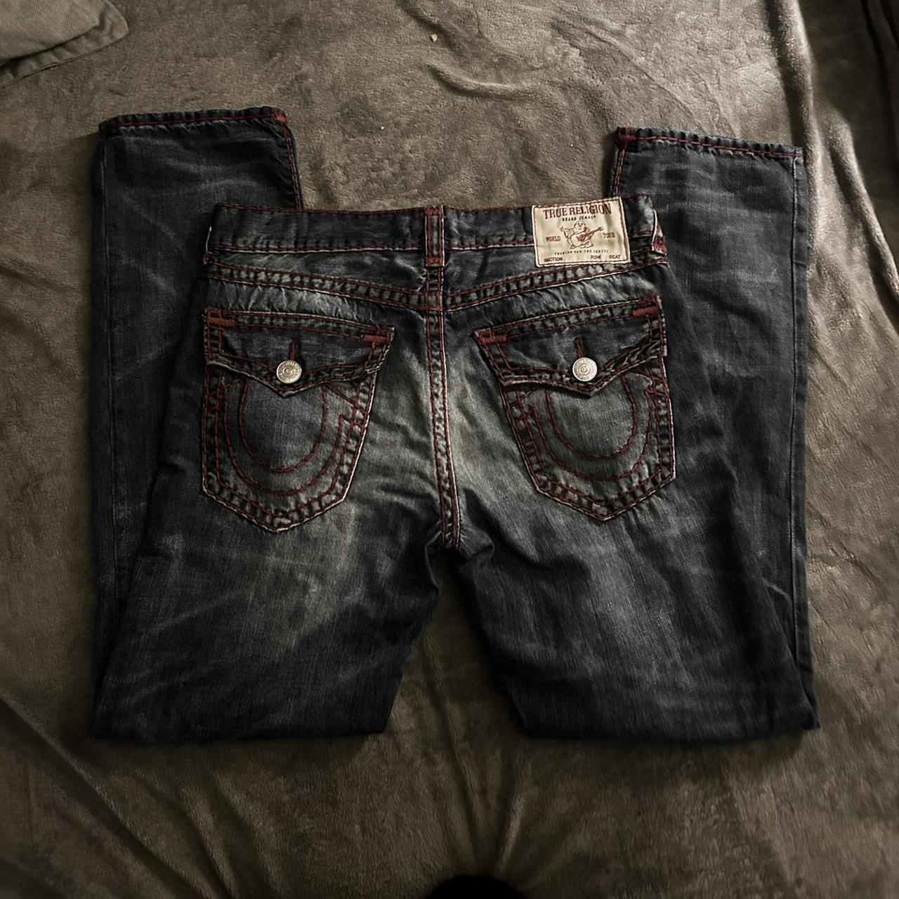 RICKY STRAIGHT RED STITCHING TRUEYS Size: 34 - Depop