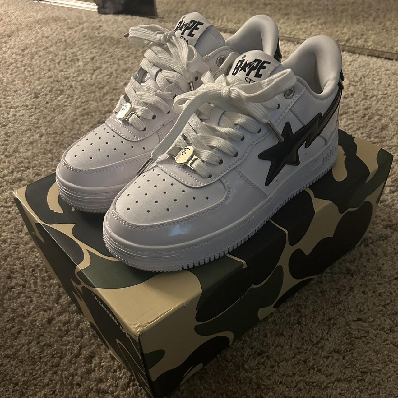 White And Black Bape Sta Low Sneakers Size:... - Depop