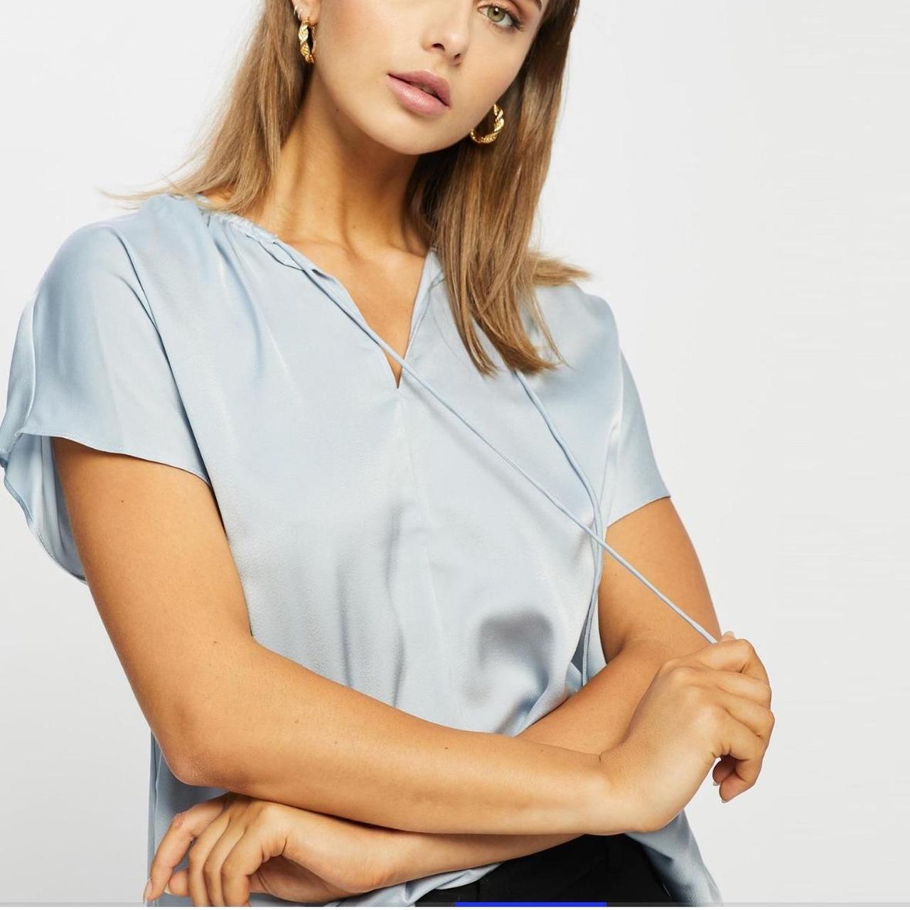 Atmos & Here Emily tie blouse in soft blue, size 12... - Depop