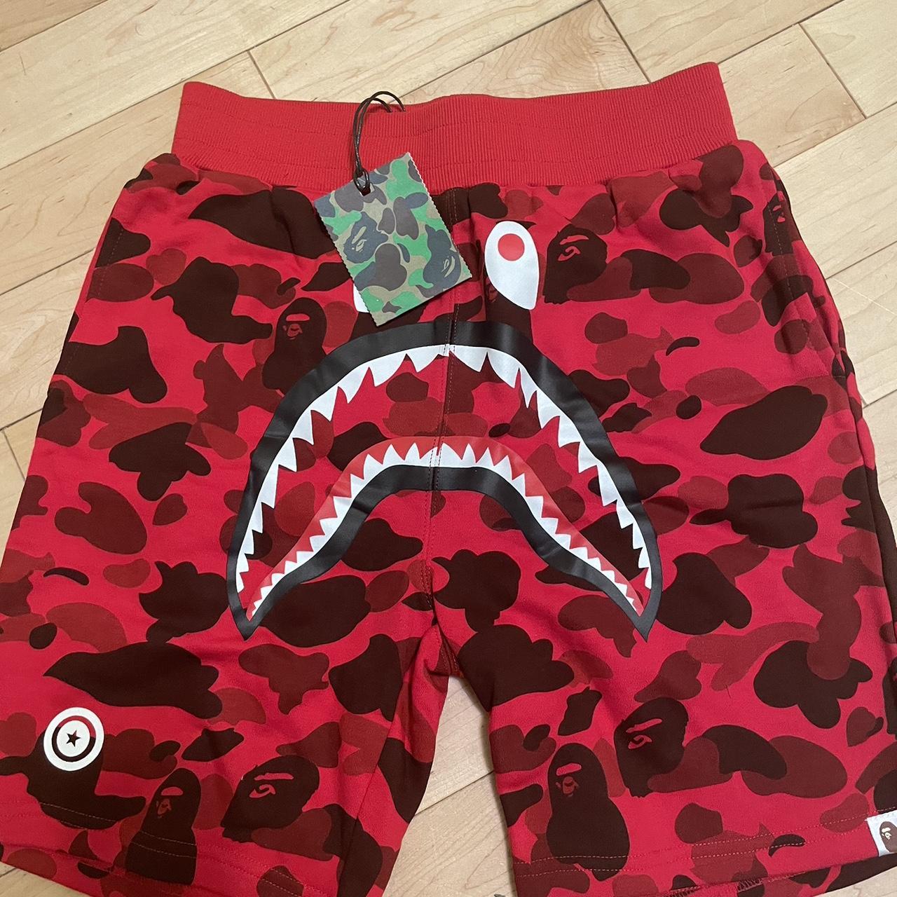 Bape shorts Red Shark - Large Brand New Comes with... - Depop