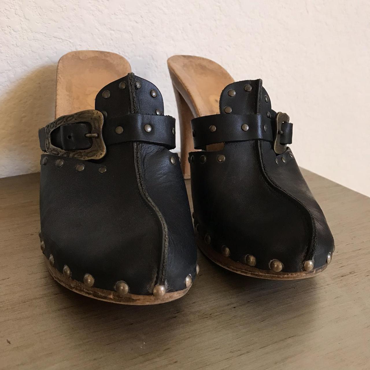 Vintage high heel clogs Victorian buckle & studded... - Depop