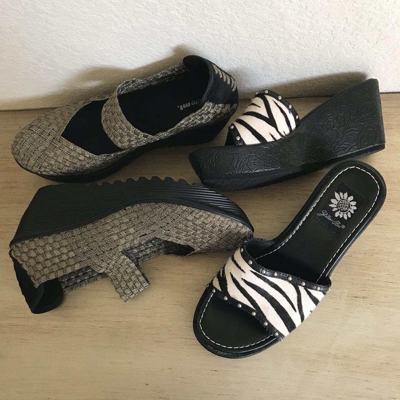 Yellow Box Women's Black and Khaki Slides | Depop