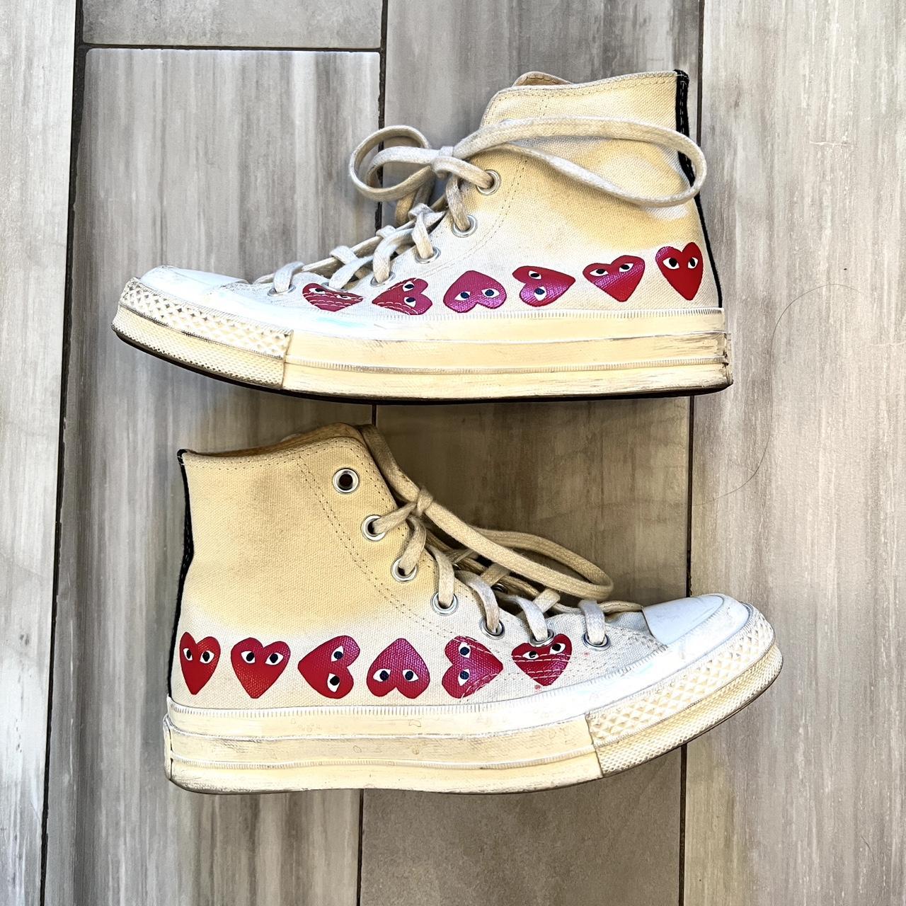CDG Converse Red Heart womens size 7, men’s size 5 - Depop