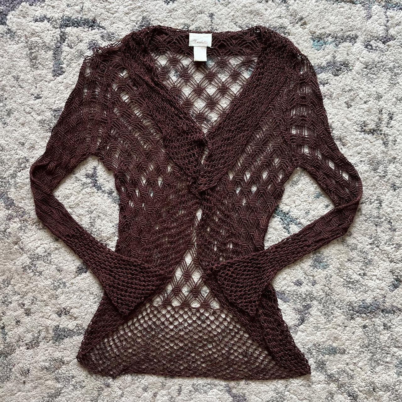 Vintage Brown Crochet Cardigan Size : xl (fits more... - Depop