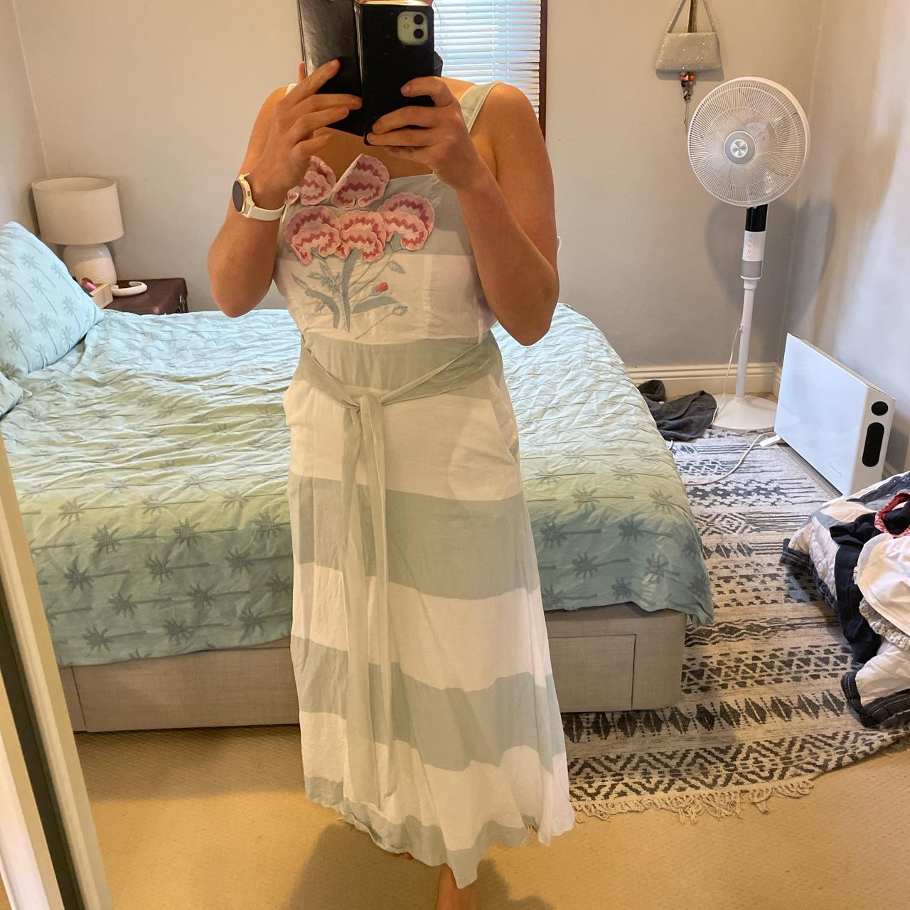 Binny dress. Beautiful linen stripes with embroidery... - Depop