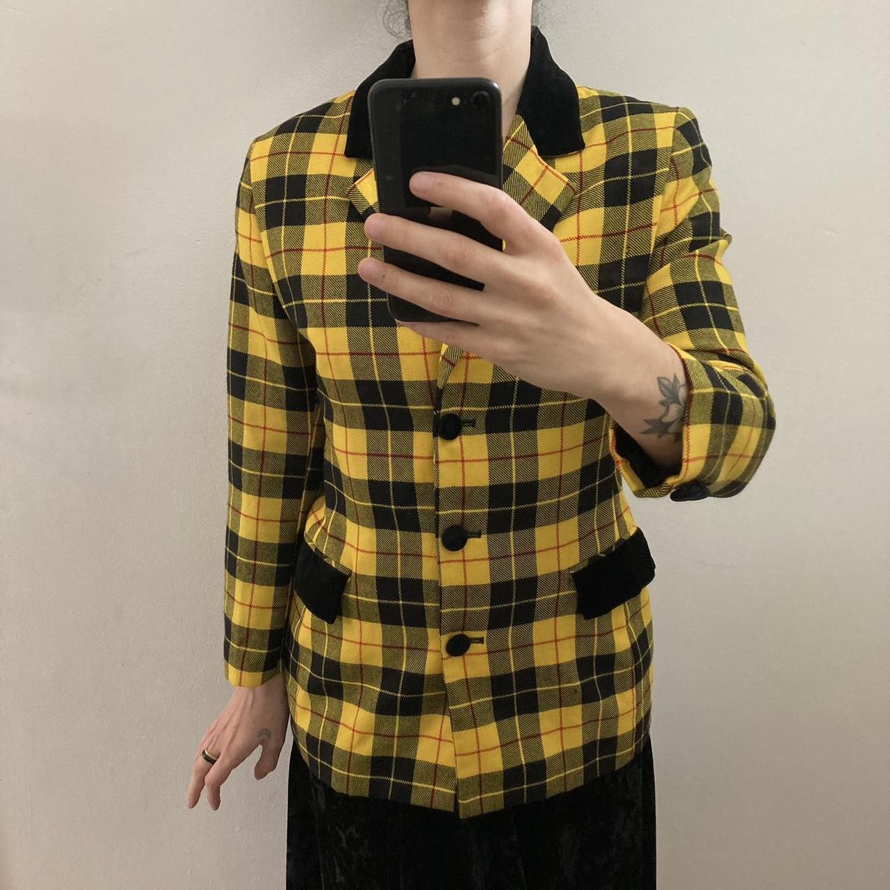 Vintage 90s yellow and black check jacket/blazer.... - Depop