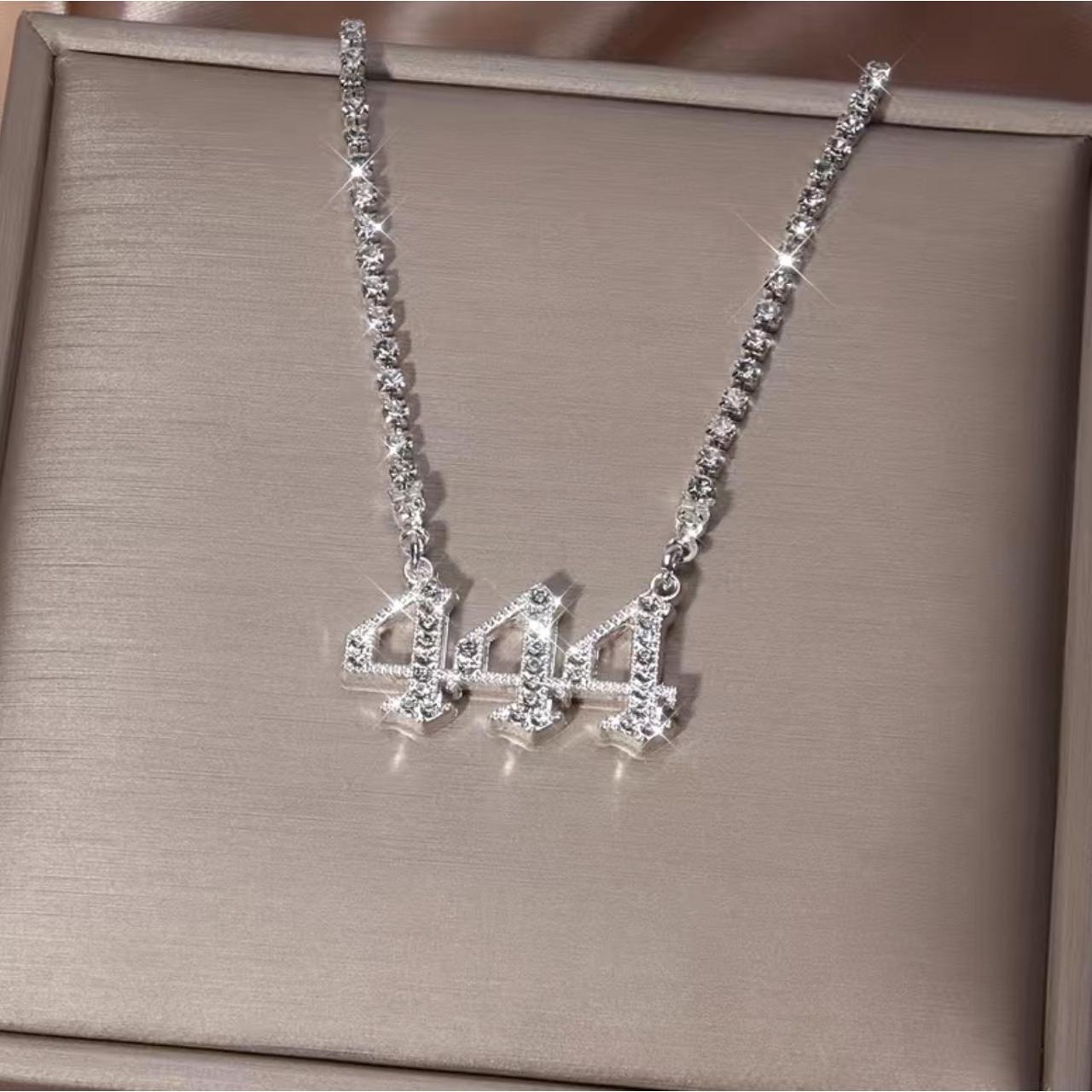 Angel Number Dimond Pendant Necklace Silver 444 - Depop