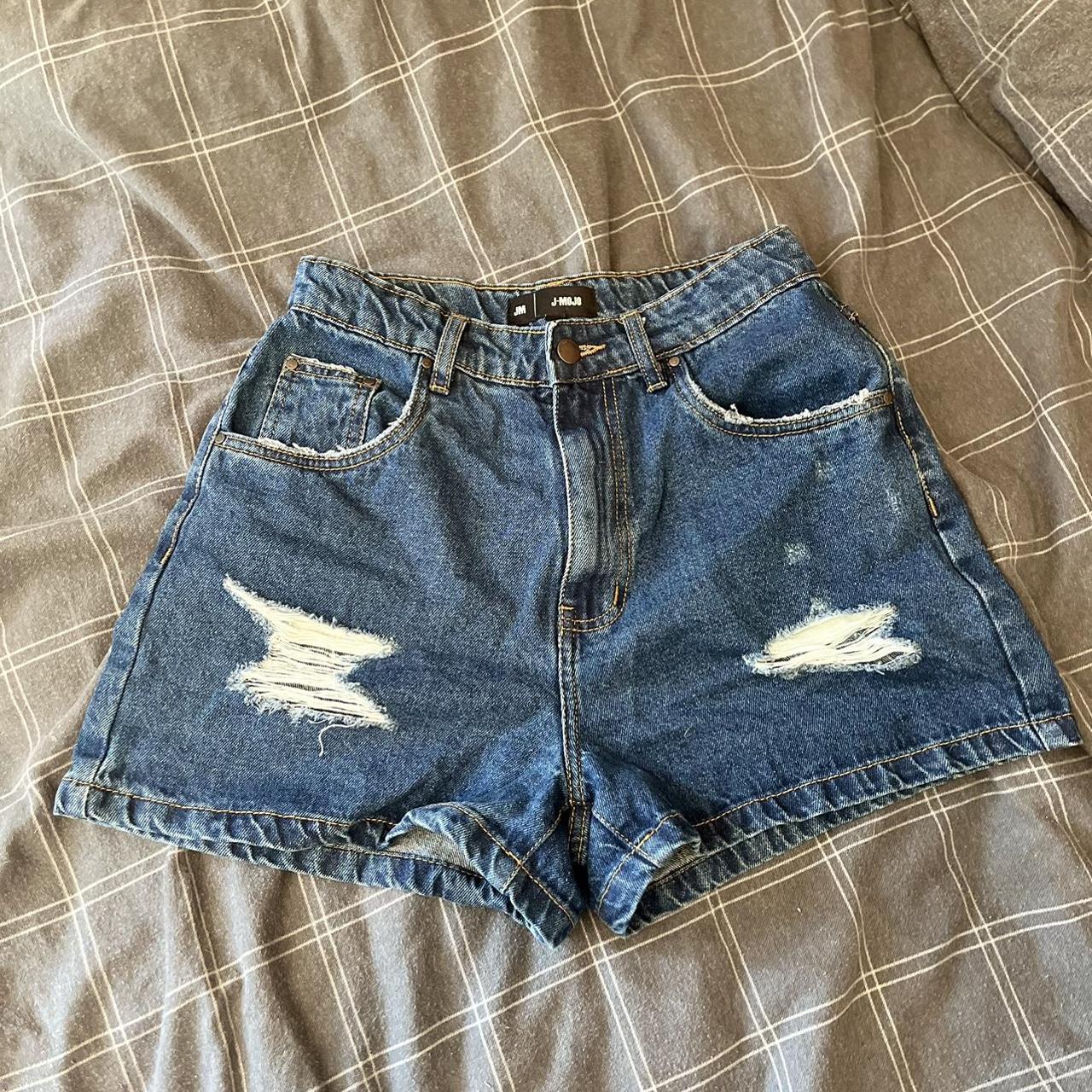 BLUE RIPPED DENIM SHORTS HIGH WAIST perfect... - Depop