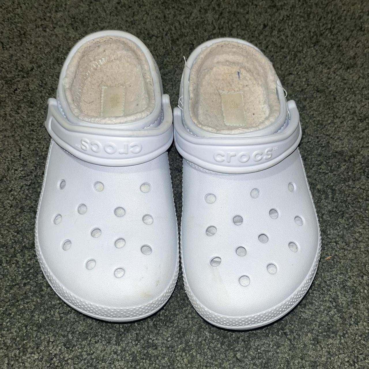 Size women’s 7 light blue fuzzy crocs - Depop