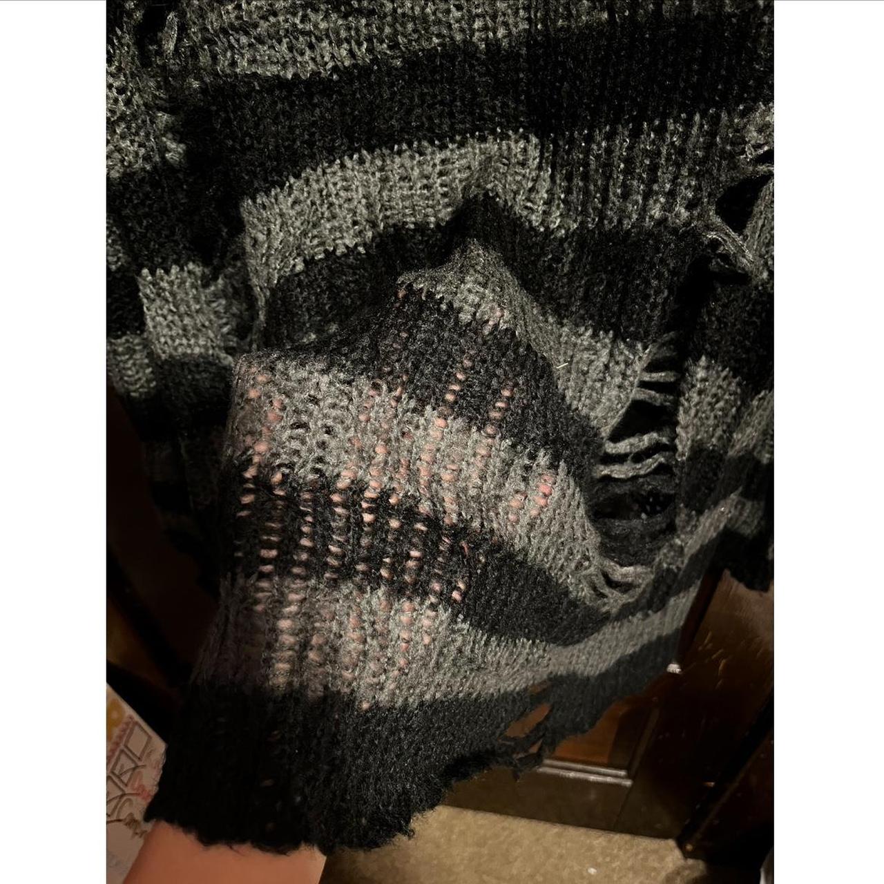 oversized grey and black striped knit sweater with... - Depop