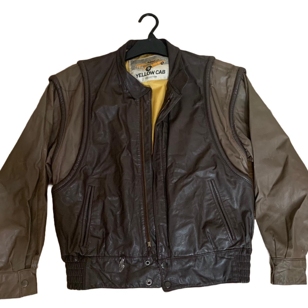 Brown Leather Bomber Jacket Yellow Cab Leather... - Depop