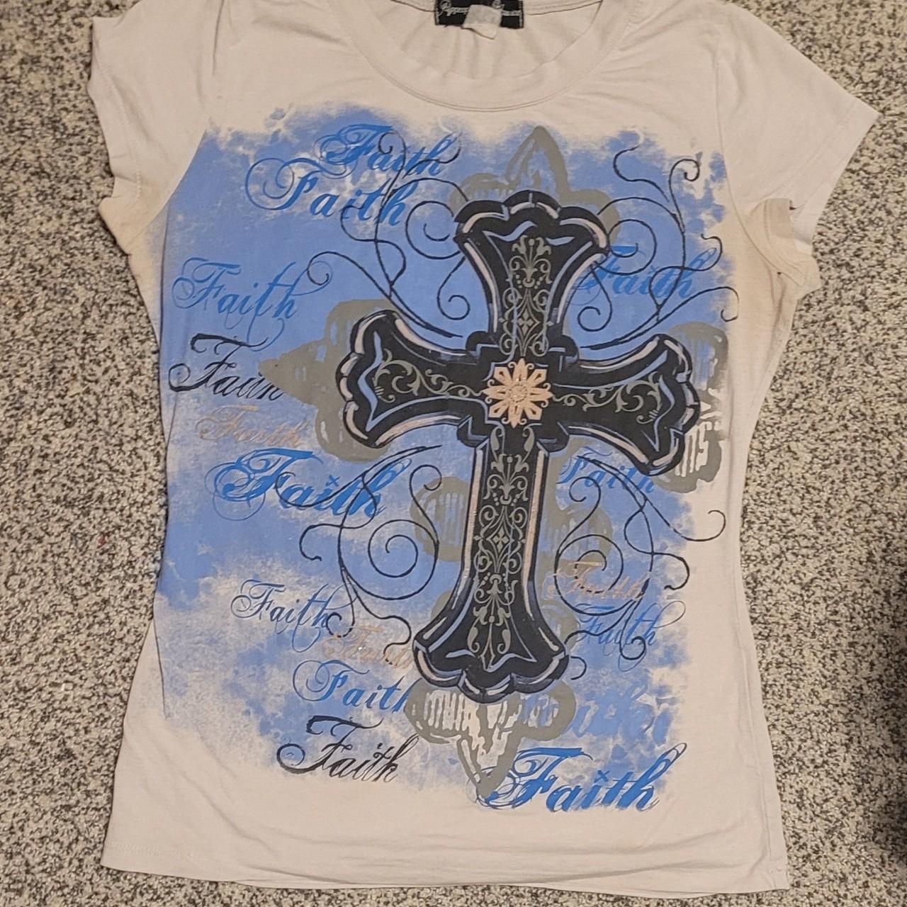 y2k cross shirt Women's small - Depop