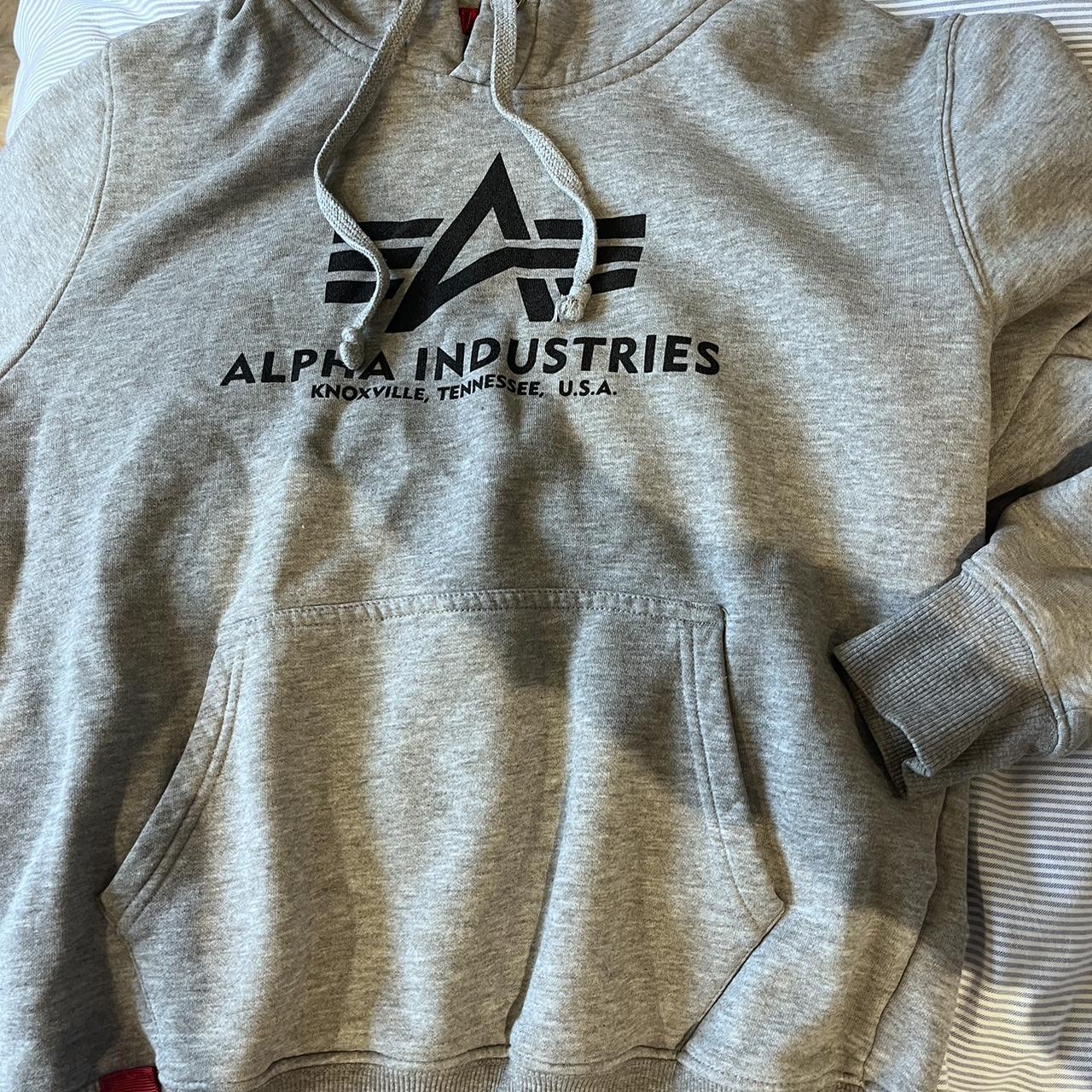 Mens Alpha Industries Grey hoodie Good condition S - Depop