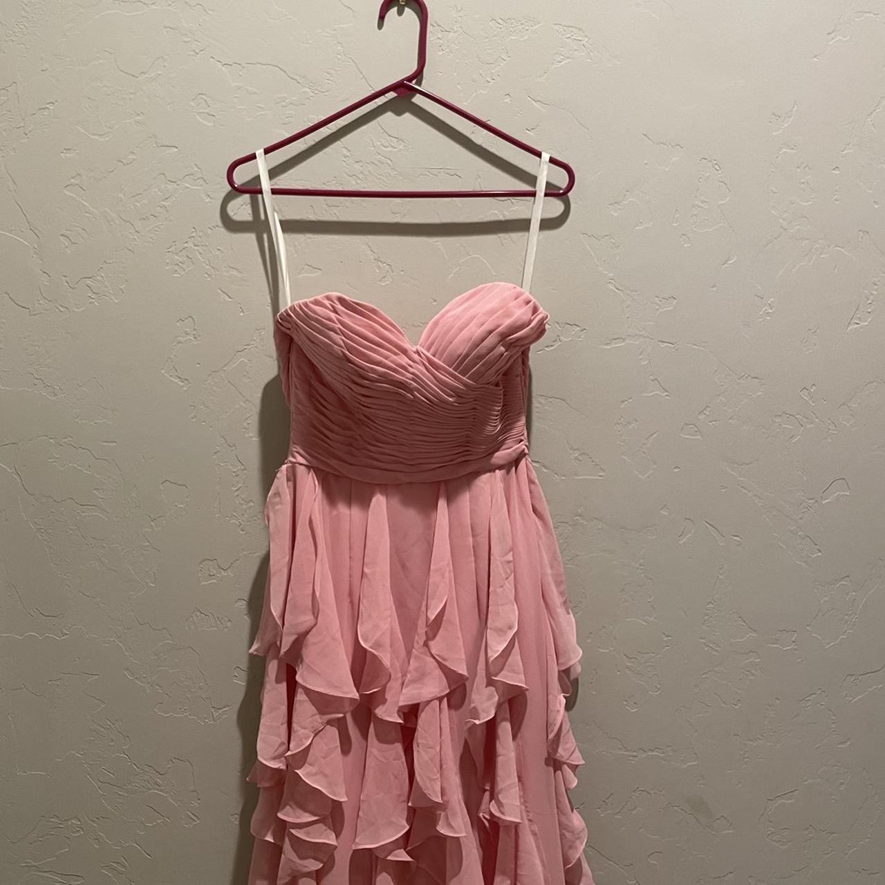 pink ruffle prom dress. the zipper is broken pretty... - Depop