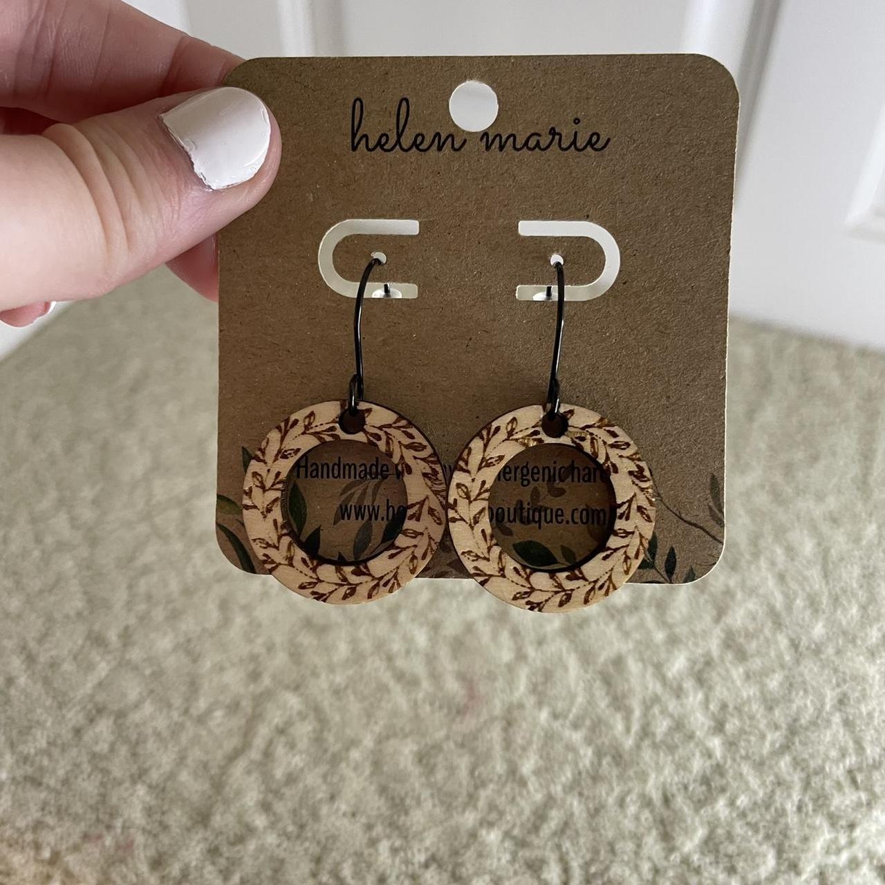 Helena Marie brown and tan wooden earrings with vine... - Depop