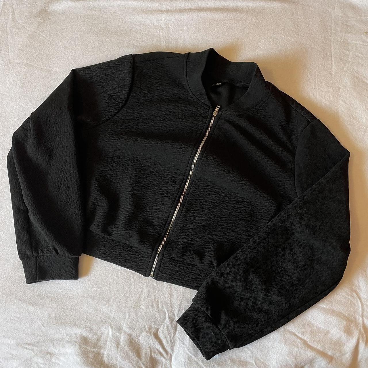 Black cropped zip up jacket shein size 1xl - Depop