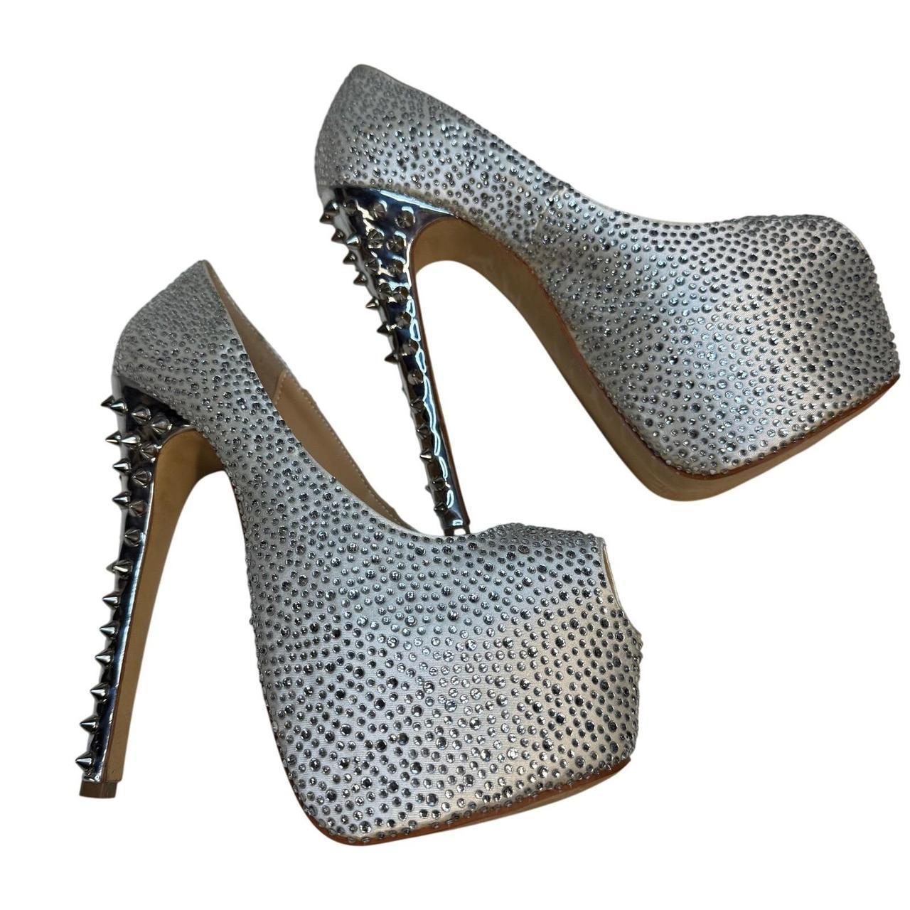 Spike and Rhinestone Heels Size 37 silver sparkle ... | Depop