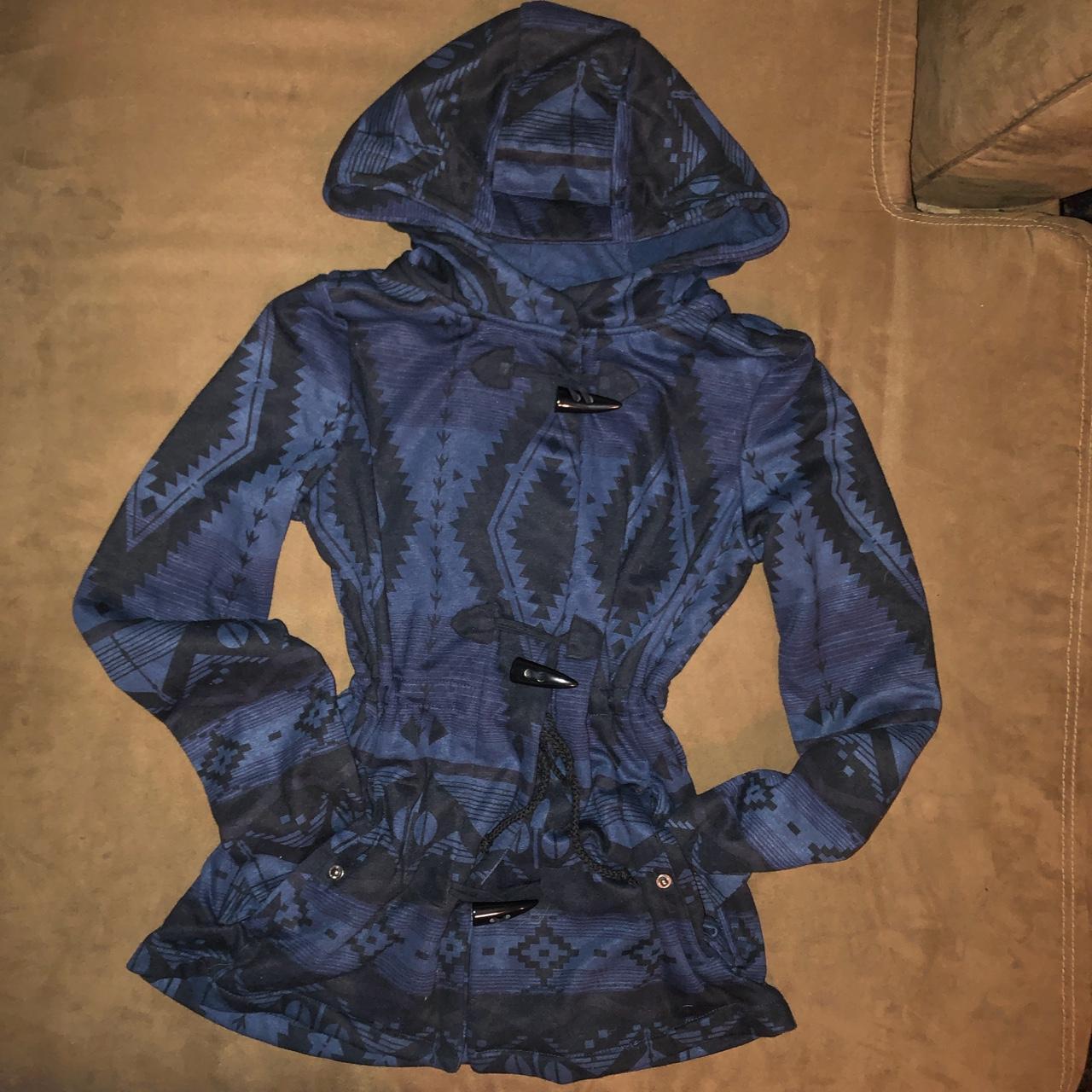 Vintage Y2K Blue and black medium weight jacket with... - Depop