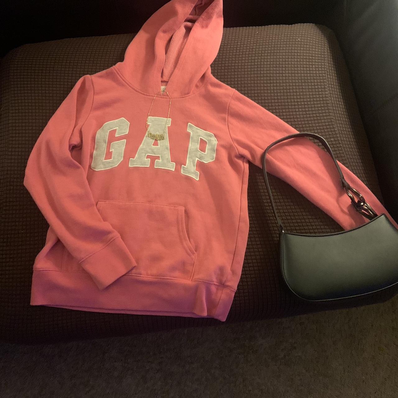 GAP FACTORY PINK AND GREY/WHITE LOGO HOODIE PERFECT... - Depop