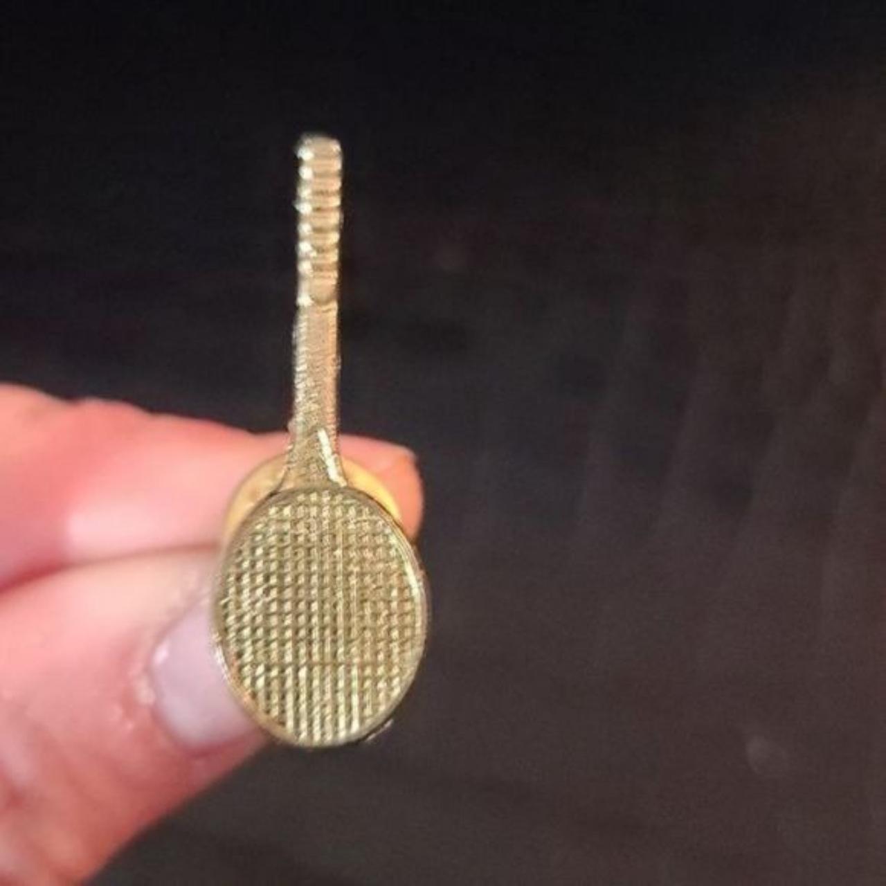 Vintage 80s Gold Tone Tennis Racket Pin Brooch Made... - Depop