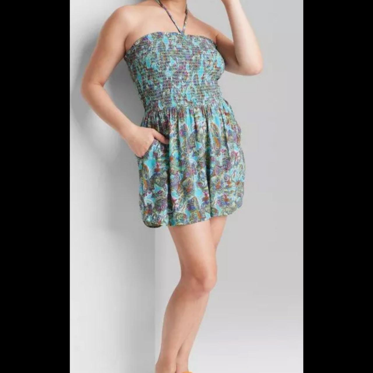 NWT Target Wild Fable Blue Floral Paisley Strapless... - Depop