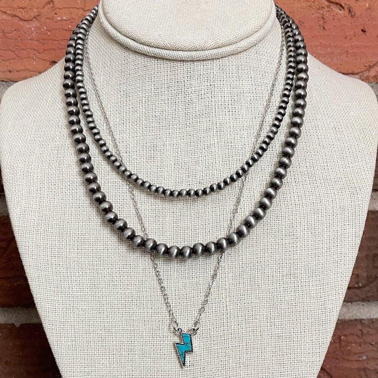 Turquoise Lightning Bolt and Navajo Style Pearl... | Depop