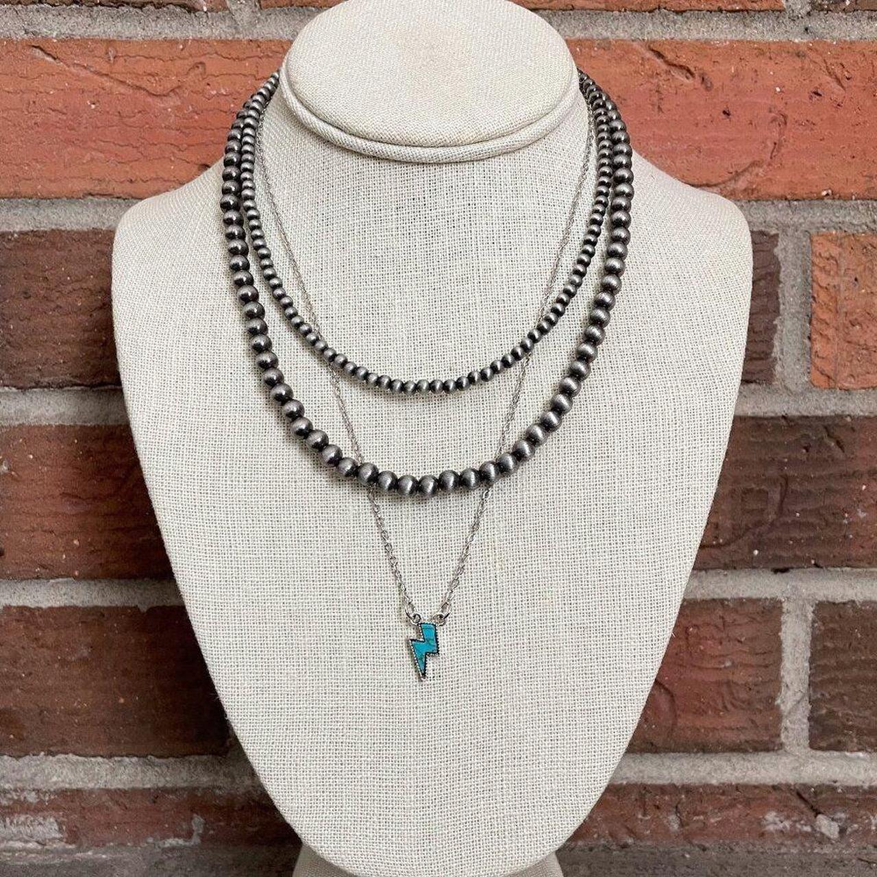 Turquoise Lightning Bolt and Navajo Style Pearl... | Depop