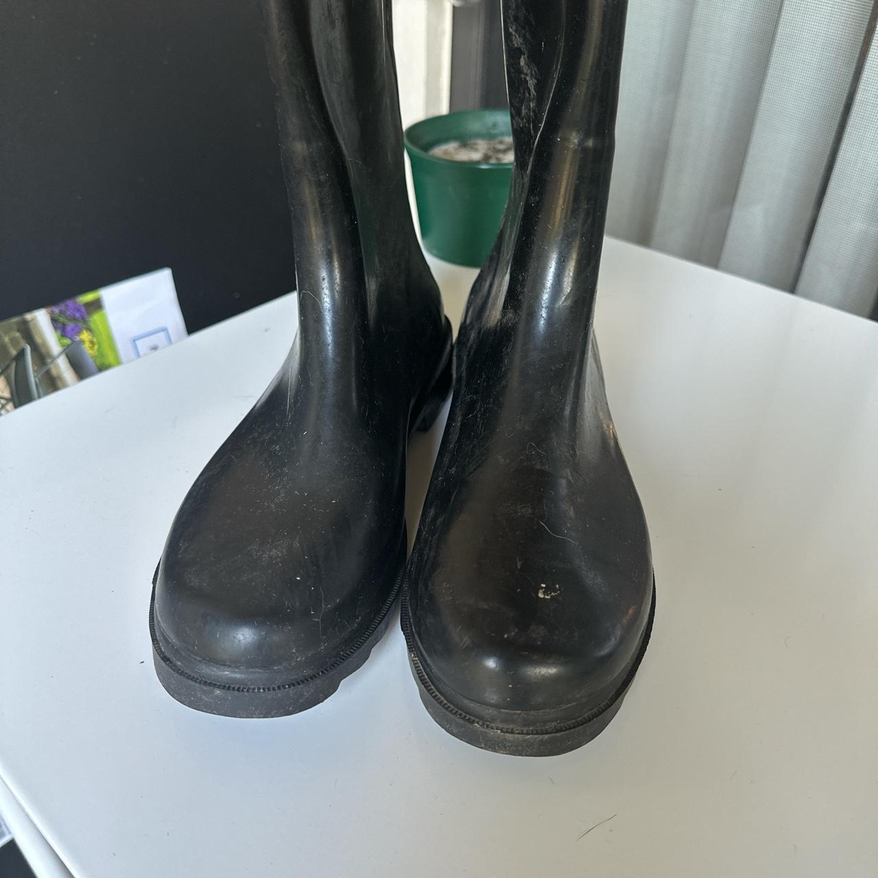 Chooka black with tan buckle rain boots #rainboots... - Depop