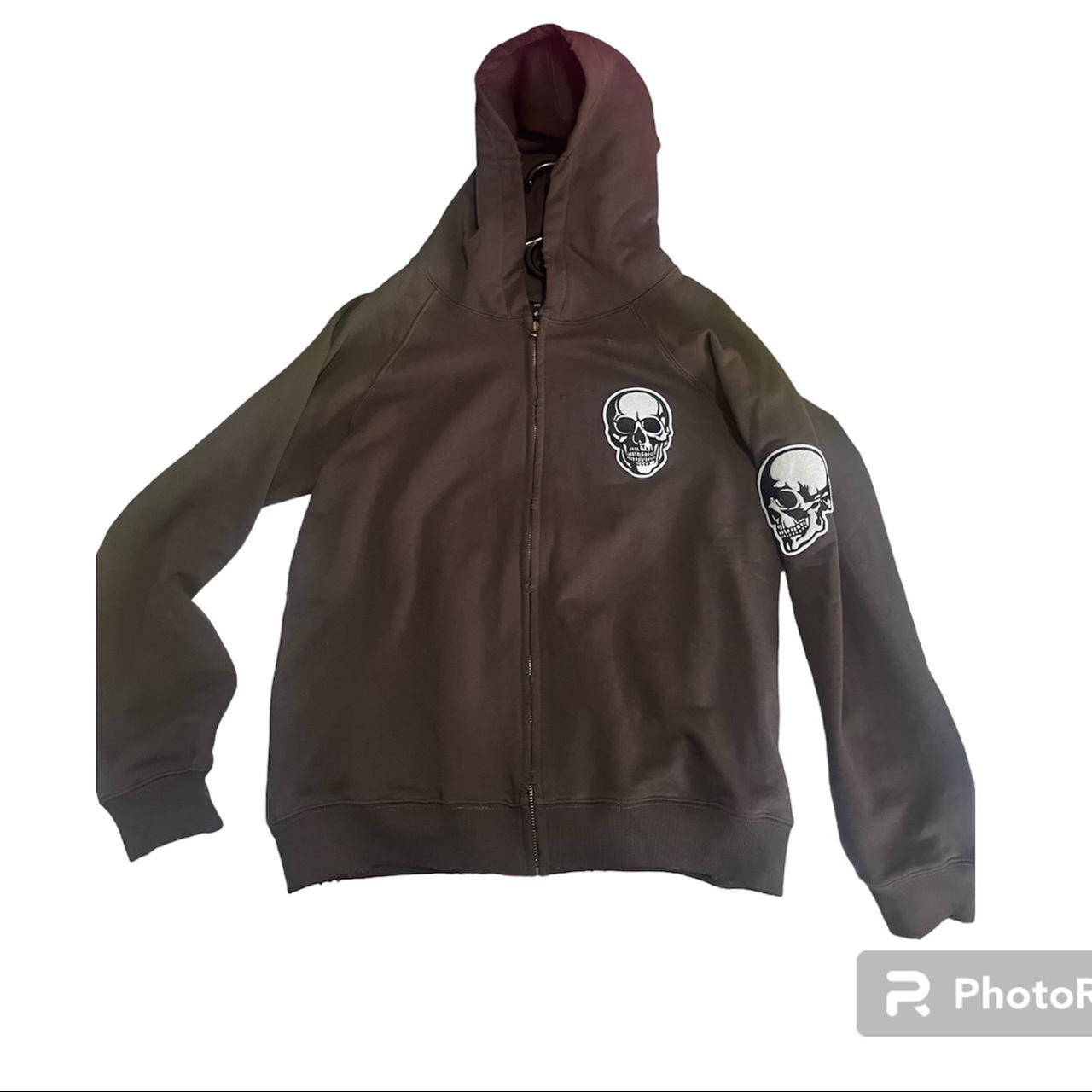 Number nine Double skull distressed zip up... - Depop