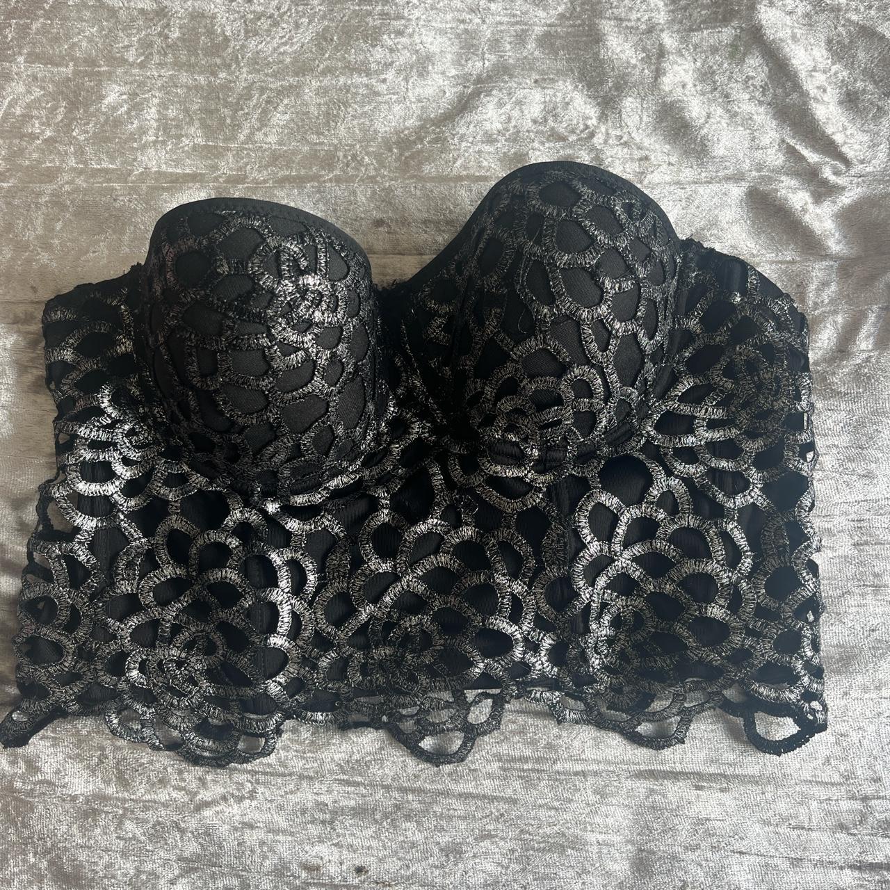 Cleo by Panache Women's Black and Silver Corset | Depop