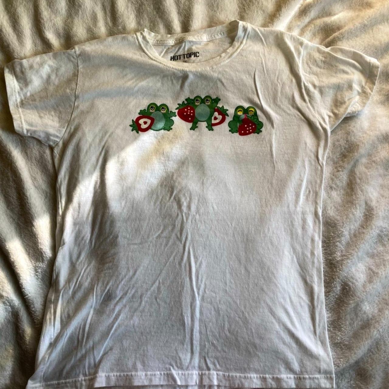 Hot Topic Frog and Strawberry Graphic Shirt Cute... - Depop