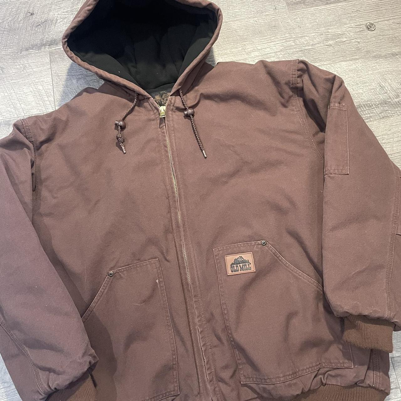 Brown workwear jacket DESCRIPTION: Old mill Fits... - Depop