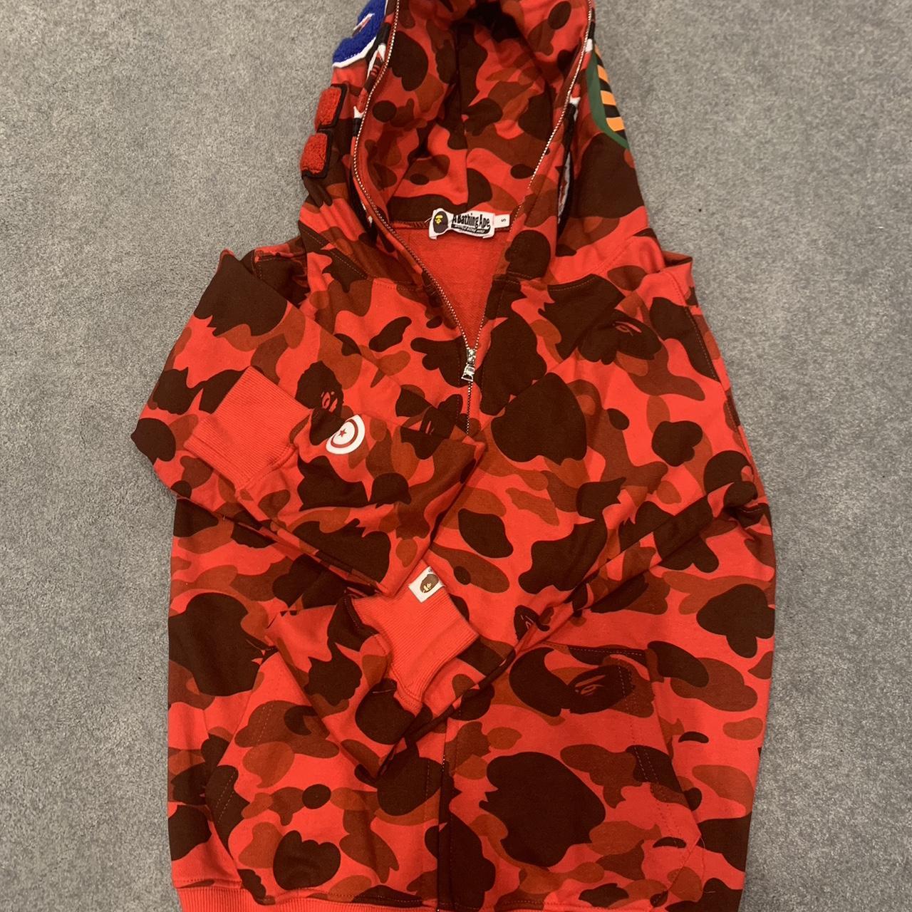 Bape red zip up hoodie, NEVER WORN BEFORE. SIZE: S - Depop