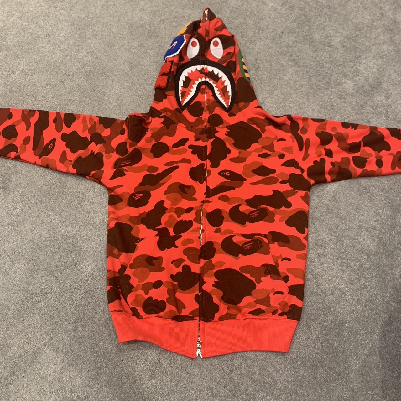 Bape red zip up hoodie, NEVER WORN BEFORE. SIZE: S - Depop